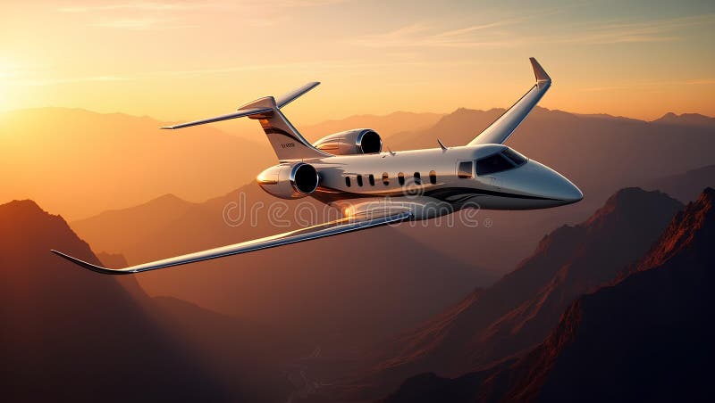 A Luxurious Private Jet Flying High at Sunset Stock Illustration - Illustration of speed ...