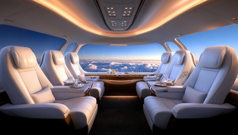 Luxurious Private Jet Interior with Comfortable Seating, Offering ...
