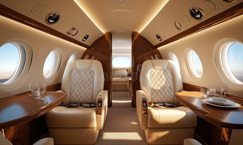 Luxurious Private Jet Interior Elegant Seating Panoramic Windows Stock ...