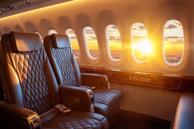 Luxurious Private Jet Interior Featuring Leather Seats and Panoramic ...