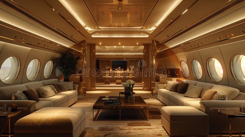 Luxurious Private Jet Interior Featuring Plush Seating Stock ...