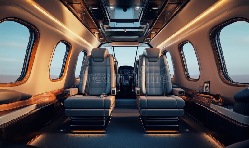 Luxurious Private Jet Interior Featuring Spacious Leather Seats, Modern ...