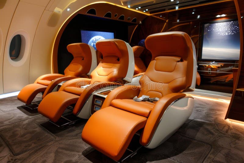 Luxurious Private Jet Interior with Leather Seats Stock Photo - Image ...