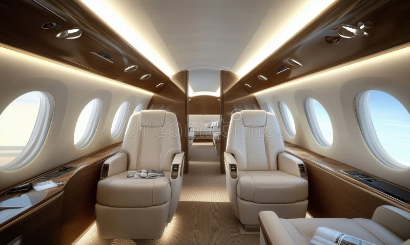 Luxurious Private Jet Interior with Plush Seating and Elegant Design ...