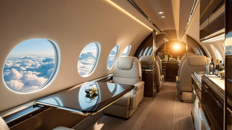 Luxurious Private Jet Interior with Spacious Seating and Panoramic ...