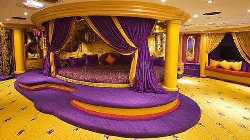 Luxurious Purple Round Bed in Opulent Suite Stock Image - Image of ...