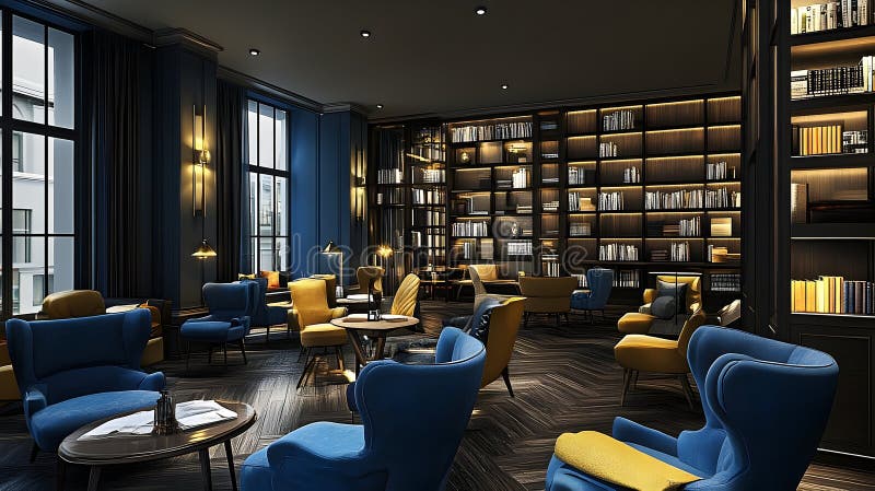 Luxurious Library Lounge stock illustration. Illustration of design ...