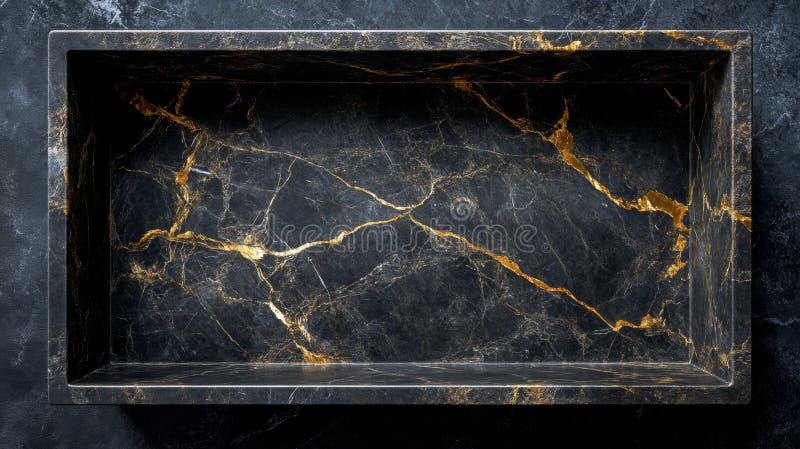 Luxurious Rectangular Marble Sink with Gold Veins on Dark Surface Stock ...