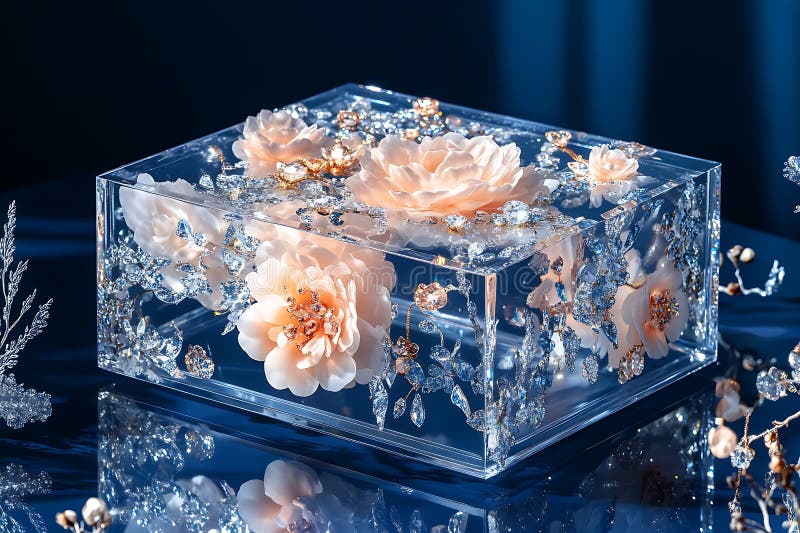 Elegant Crystal Tissue Box with Peach Roses and Rhinestones - Luxury ...