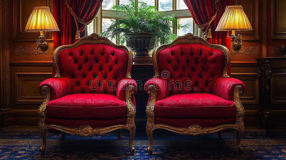 Luxurious Red Armchairs in an Elegant Room Stock Photo - Image of wood ...