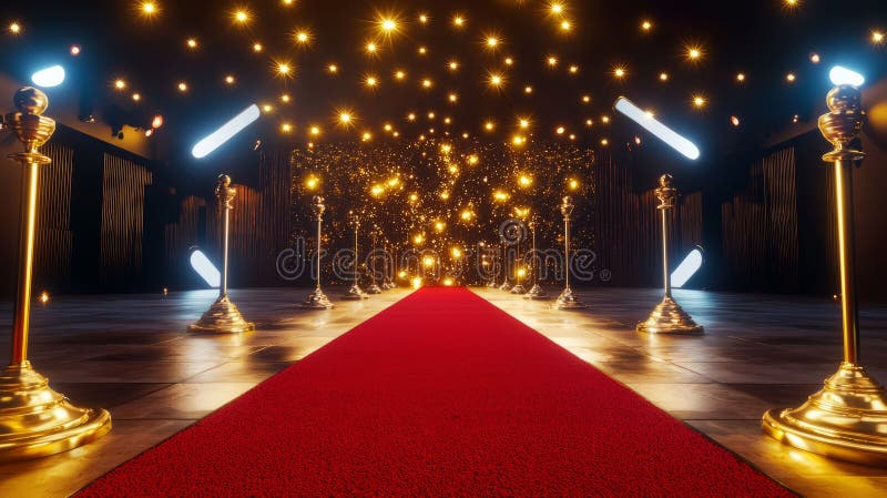 Luxurious Red Carpet Entrance with Golden Lights Stock Photo - Image of ...