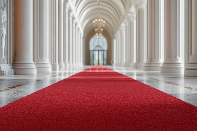 Luxurious Red Carpet in a Grand Hallway with White Columns, Elegant ...