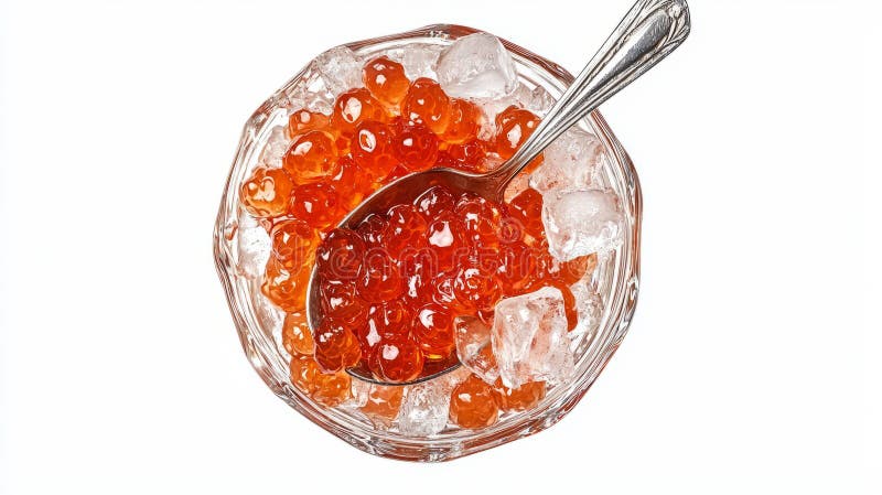 Luxurious Red Caviar in Crystal Dish with Ice and Silver Spoon for ...