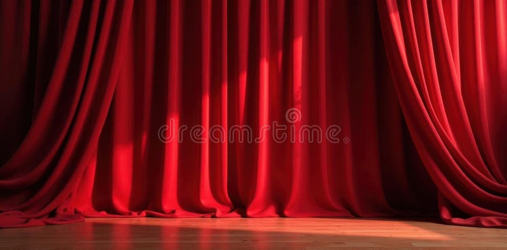 Luxurious Red Curtain, Rich Texture, Deep Shadows , Setting, Folds ...