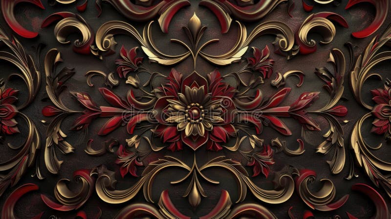 Luxurious Red and Gold Baroque Floral Design Stock Illustration ...