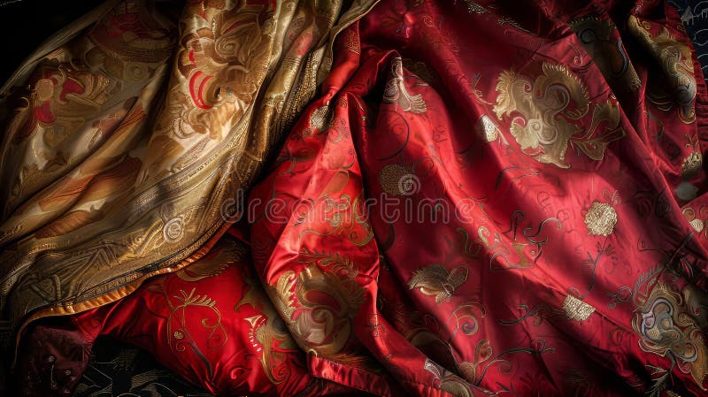 Luxurious Red and Gold Fabric with Intricate Floral Patterns, Elegant ...