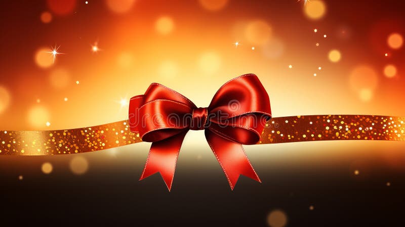 Luxurious Red Ribbon and Bow Adorned with Elegance on a Striking Golden ...