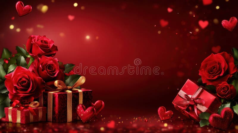 Luxurious Red Roses, Gift Boxes, and Heart Shaped Confetti for Love ...