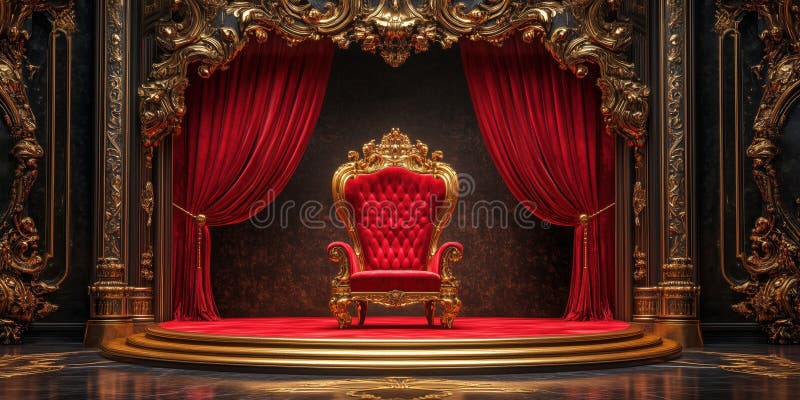 Luxurious Red Throne Ornate Golden Stage Setting Rich Curtains Stock ...