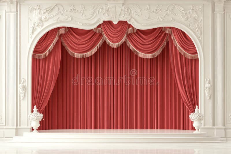 Luxurious Red Velvet Curtains Draped on a Stage. Classic Elegant ...