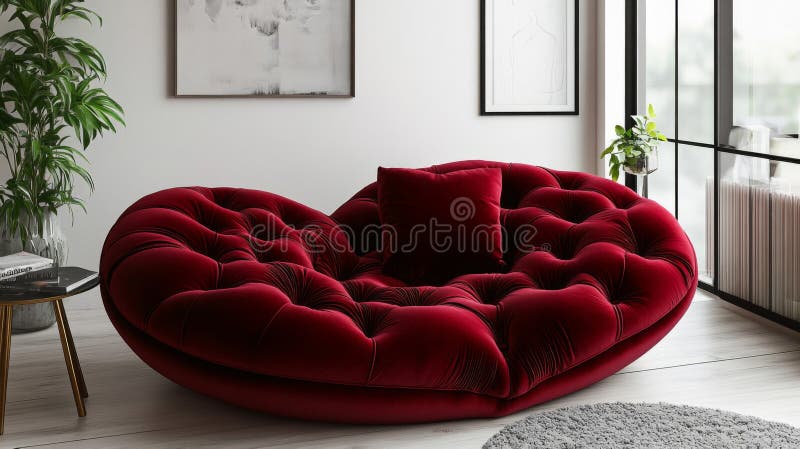 Luxurious Red Velvet Heart Shaped Sofa in Modern Room Stock ...