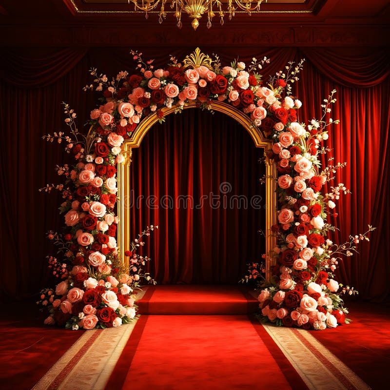 Luxurious Red Velvet Wedding Archway Square Stock Illustration ...