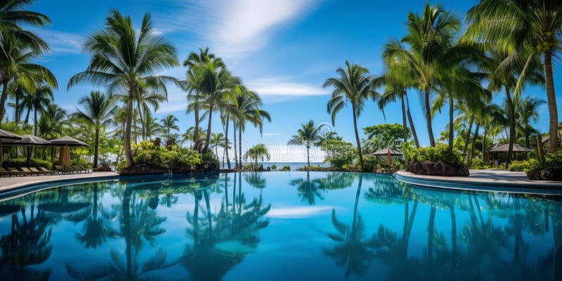 Luxurious Resort Infinity Pool Surrounded by Lush Palms and Ocean View ...