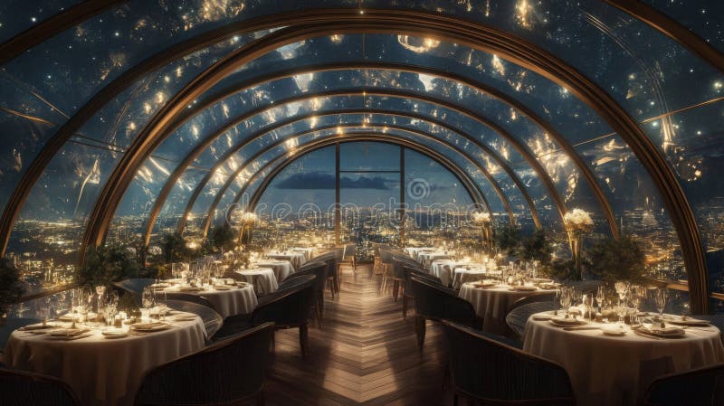 A Luxurious Restaurant with a Night Sky View Stock Illustration ...