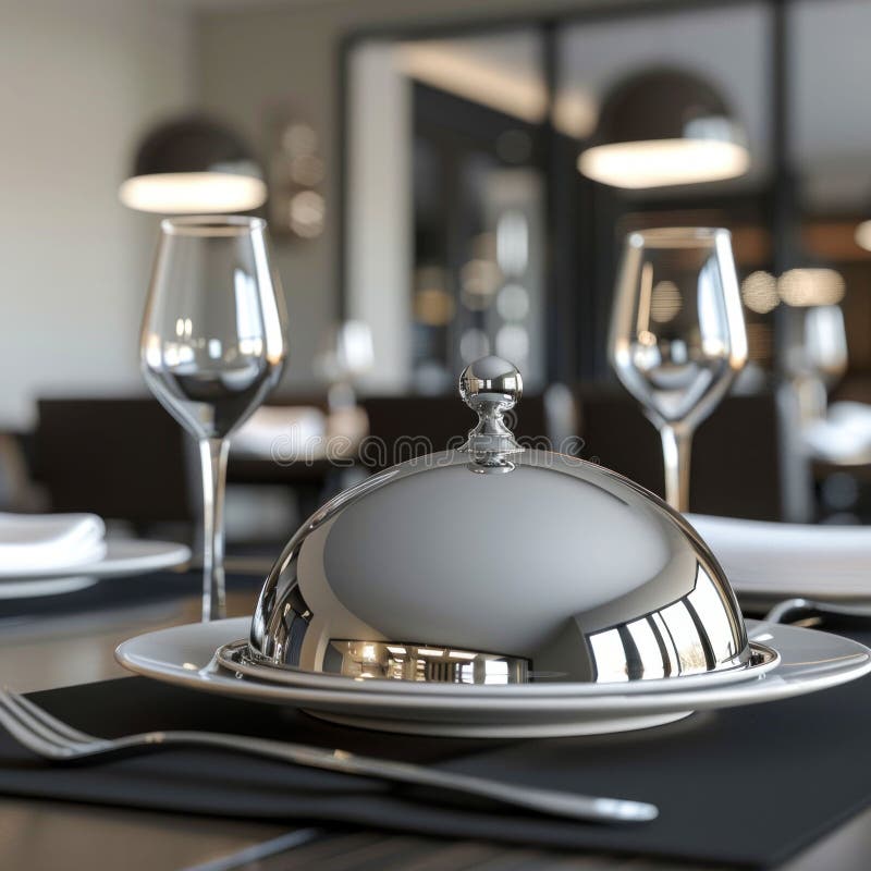Luxurious Restaurant Table Setting with Silver Cloche. Generative Ai ...