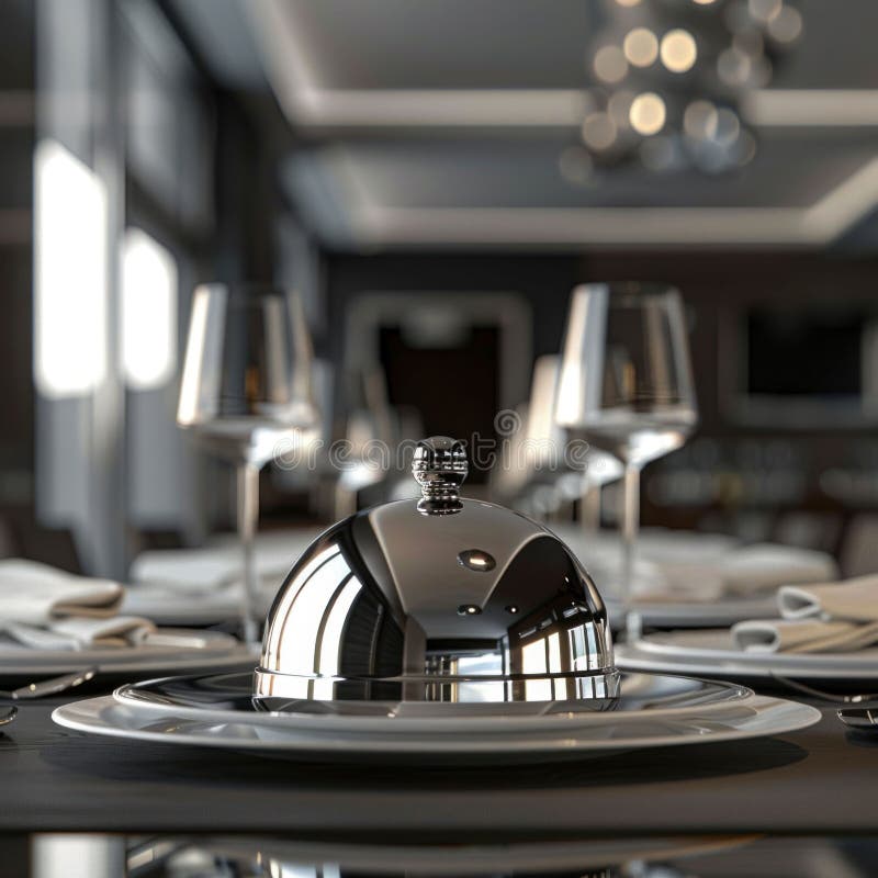 Luxurious Restaurant Table Setting with Silver Cloche. Generative Ai ...