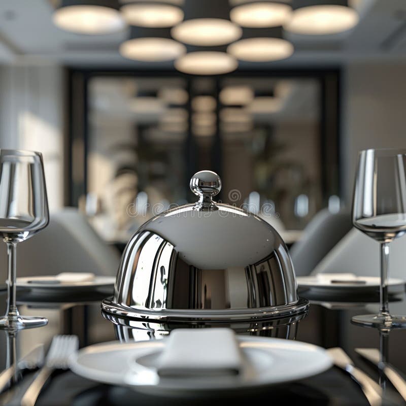 Luxurious Restaurant Table Setting with Silver Cloche. Generative Ai ...