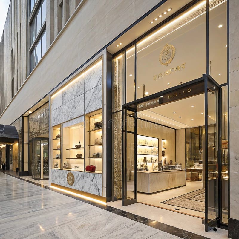 Luxurious Retail Store Exterior with Marble and Glass Storefront Stock ...