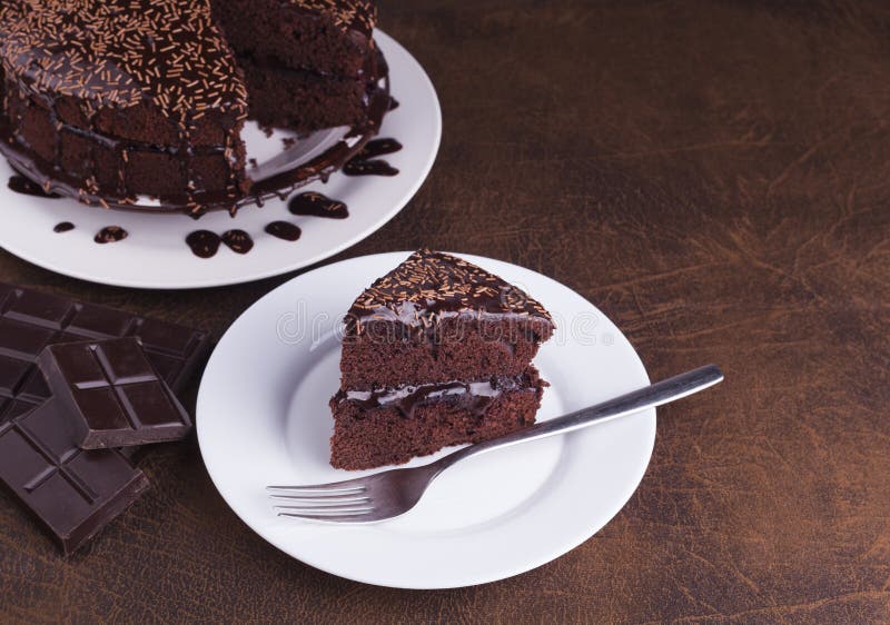Luxurious Rich Chocolate Cake on White Plate Stock Image - Image of ...