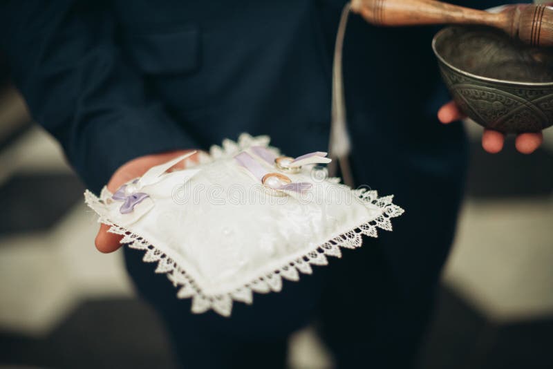 Luxurious Rings in the Church. Wedding Ceremony Stock Image - Image of ...