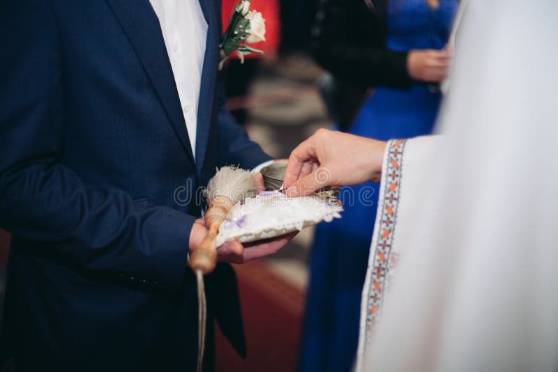 Luxurious Rings in the Church. Wedding Ceremony Stock Image - Image of ...
