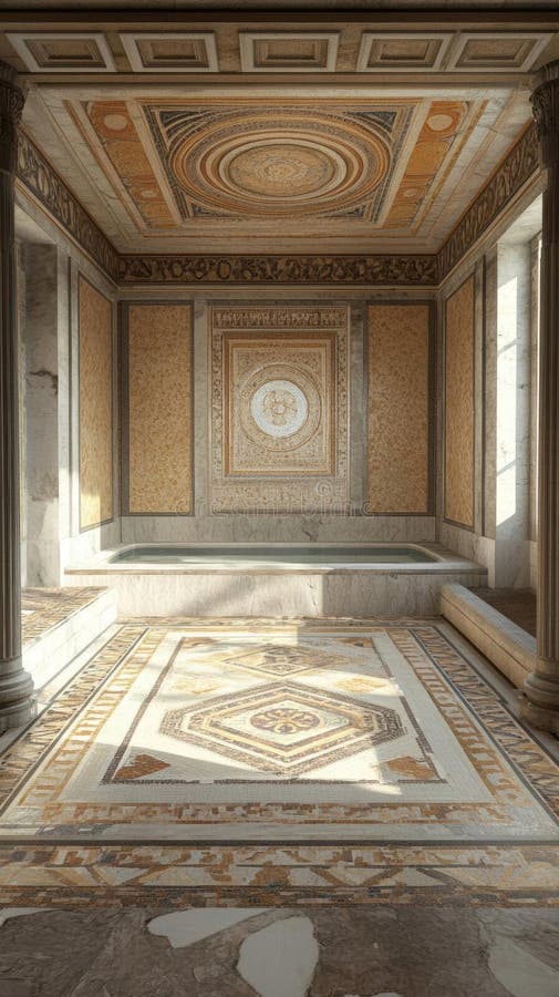 Ancient Roman Hallway Interior Design - Marble Floor, Intricate Mosaic ...