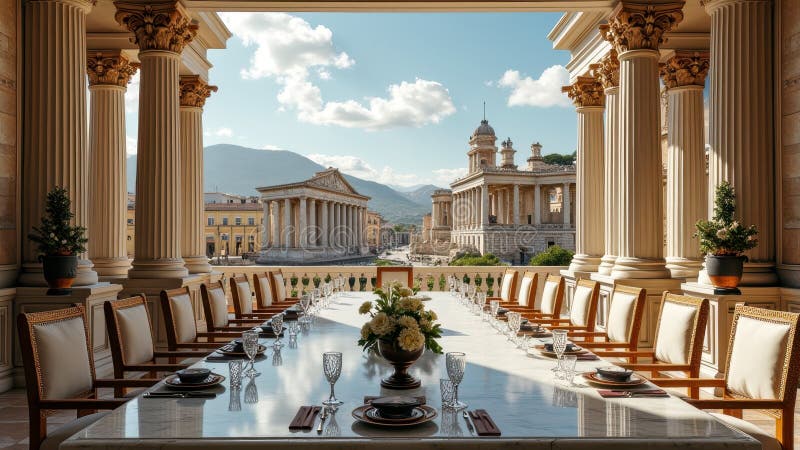 Luxurious Roman-inspired Dining Room with Grand Classical Architecture ...
