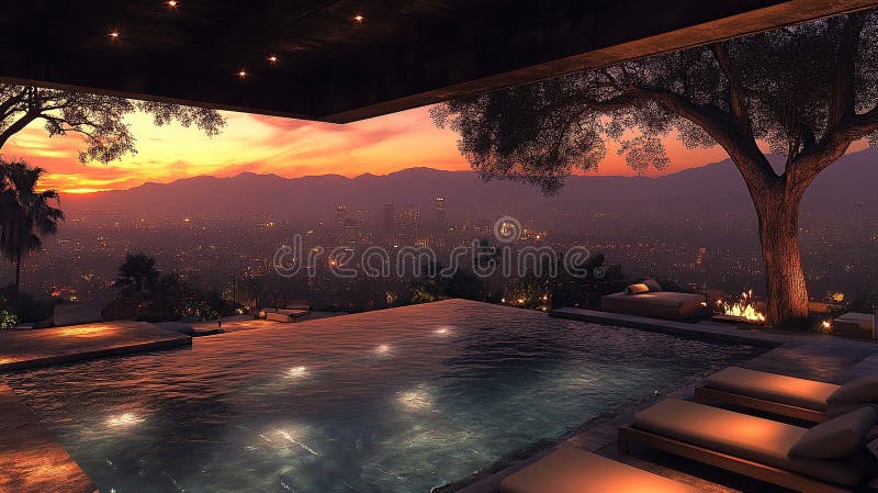 Luxurious Rooftop Infinity Pool Overlooking a City Skyline at Sunset ...