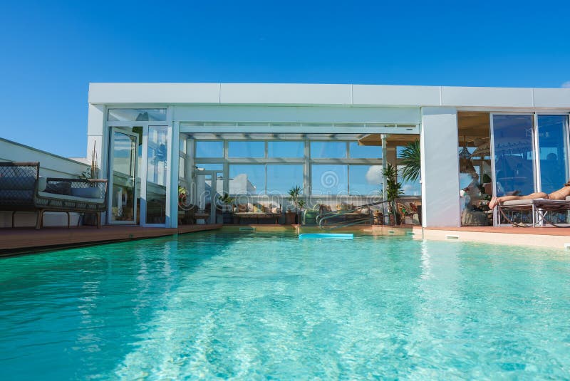 Luxurious Rooftop Pool Area with Modern Marrakech Design Elements Stock ...