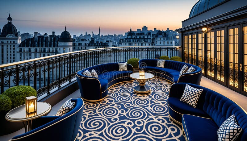 Luxurious Rooftop Terrace with Elegant Seating Overlooking Cityscape at ...