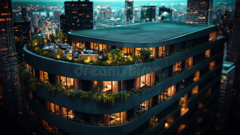 Luxurious Rooftop Terrace on Modern High-rise Overlooking Cityscape at ...