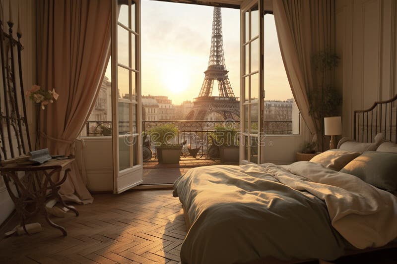 Luxurious Room with Views of the City of Paris. Ai Generated Stock ...