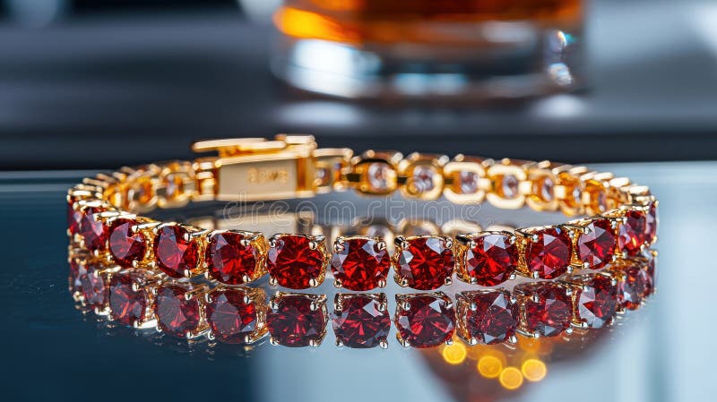 Luxurious Ruby Bracelet on Glass Table Display Stock Illustration ...