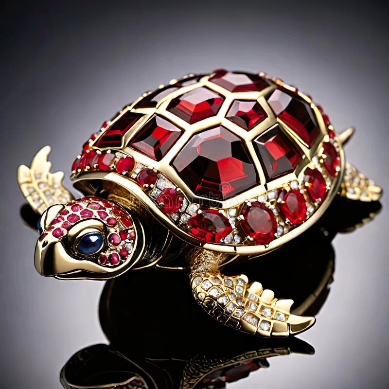 Luxurious Ruby and Gold Turtle Brooch: Intricate Gemstone Jewelry Piece ...