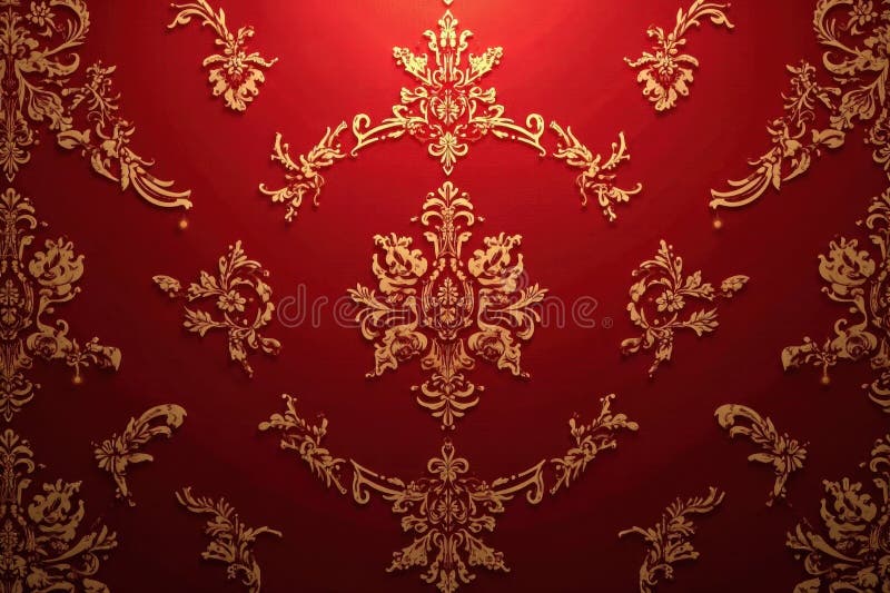 Luxurious Ruby Red Gold Baroque Brocade Wallpaper Intricate Detailing ...