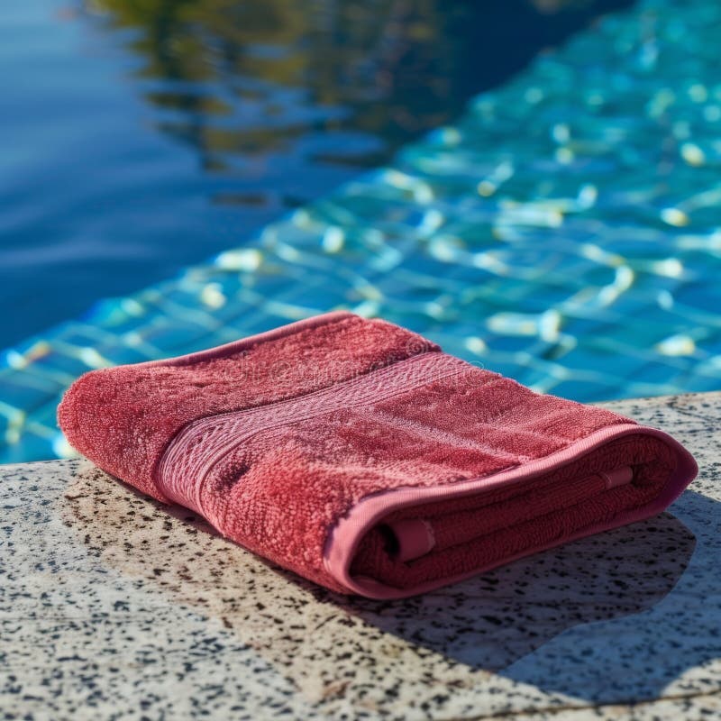 Luxurious Ruby Towel Draped on the Edge of a Sparkling Pool, Creating a ...