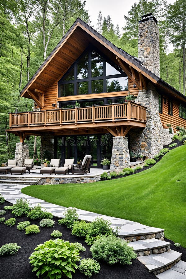 Luxurious Rustic Cabin with Modern Design, Stone Patio, and Forest ...
