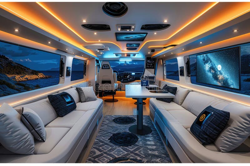 Luxury Motorhome Interior Design: Night View Stock Illustration ...