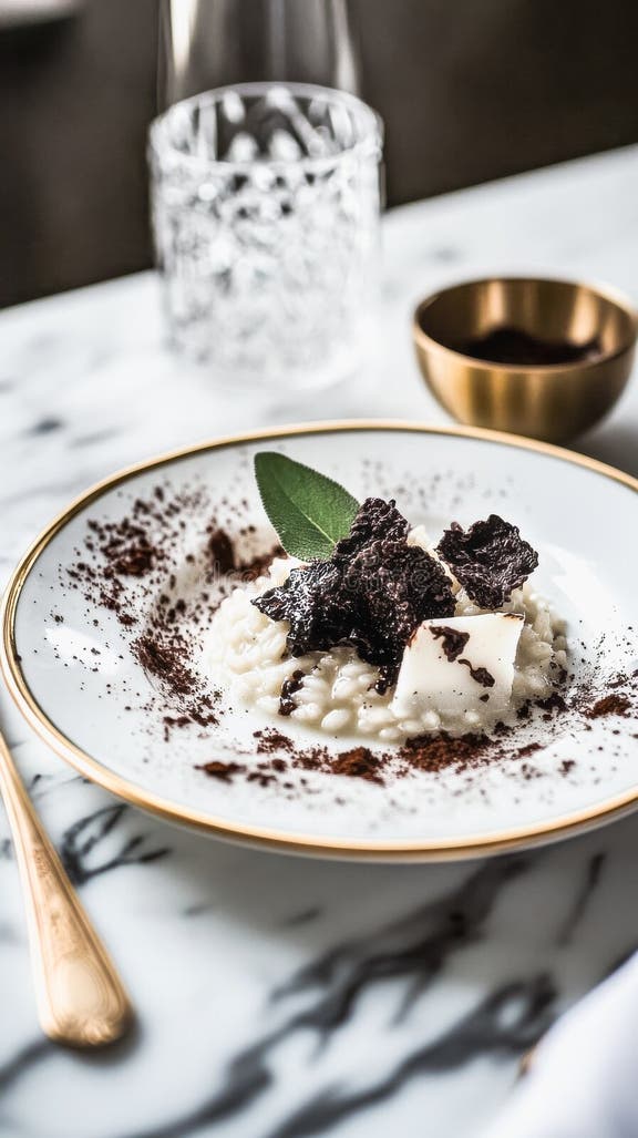 Luxurious Saffron Risotto with Fresh Garnish on Elegant Marble Table ...