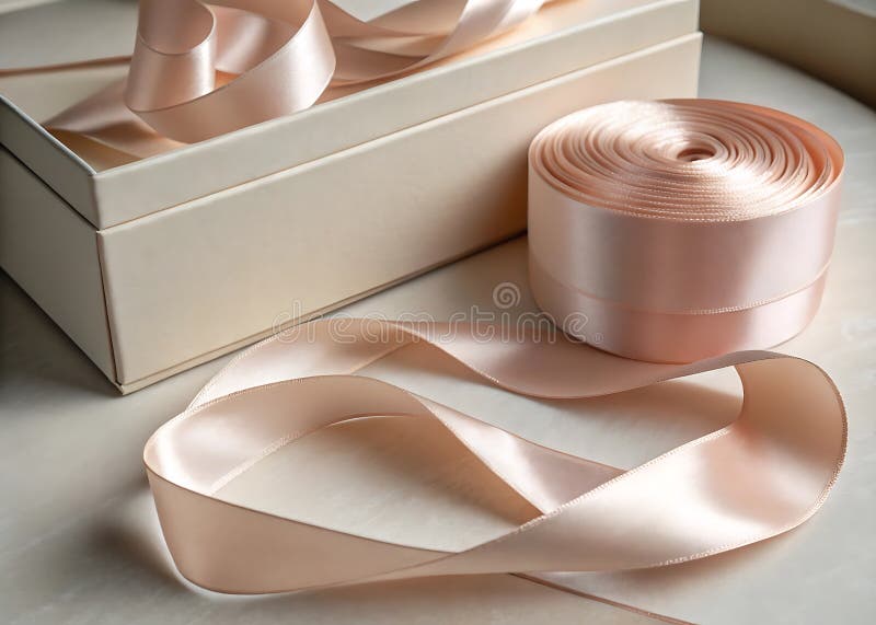 Luxurious Satin Ribbon Display with Cream-colored Gift Box Stock Image ...
